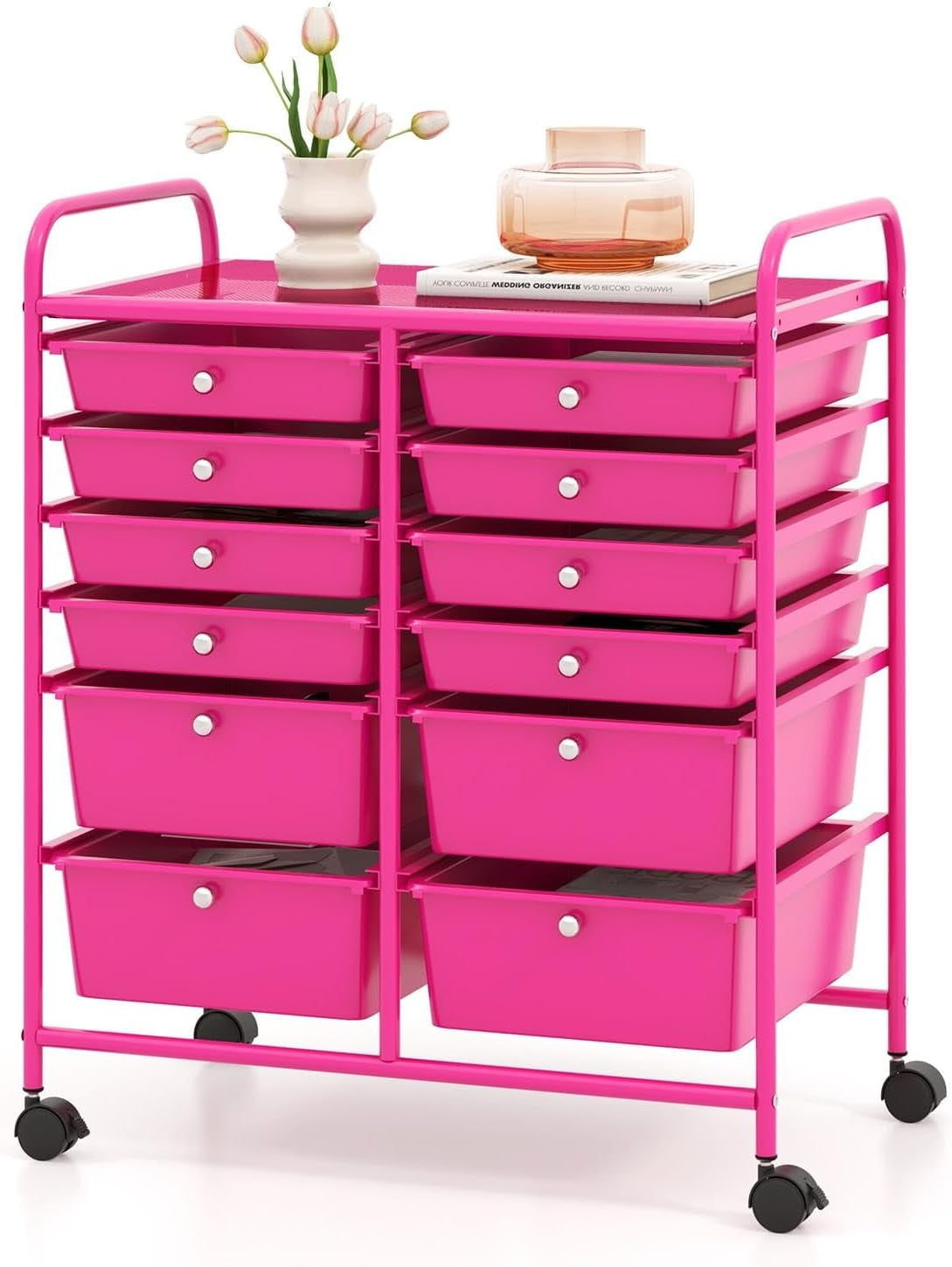 HOMGX 12 Drawer Rolling Storage Cart, Mobile Organizer Cart with Metal ...