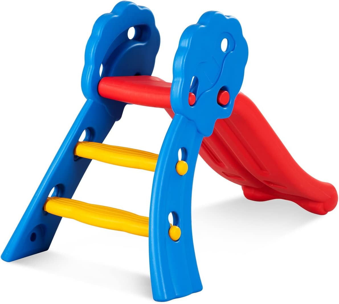 HOMGX 2-in-1 Toddler Slide, Folding Slide with Basketball Hoop & Ladder ...