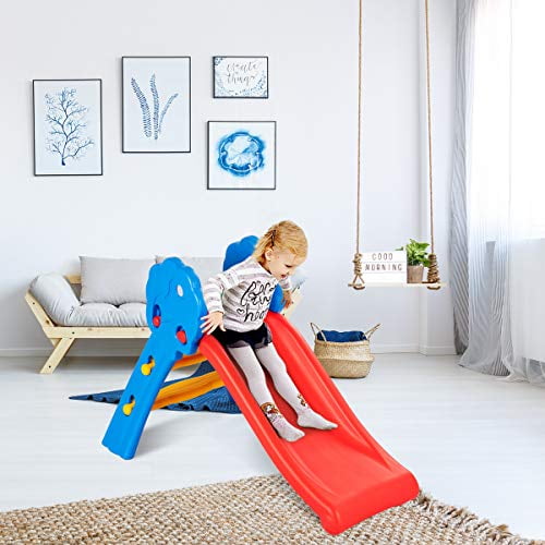 HOMGX 2-in-1 Toddler Slide, Folding Slide with Hoop & Ladder, Slipping ...