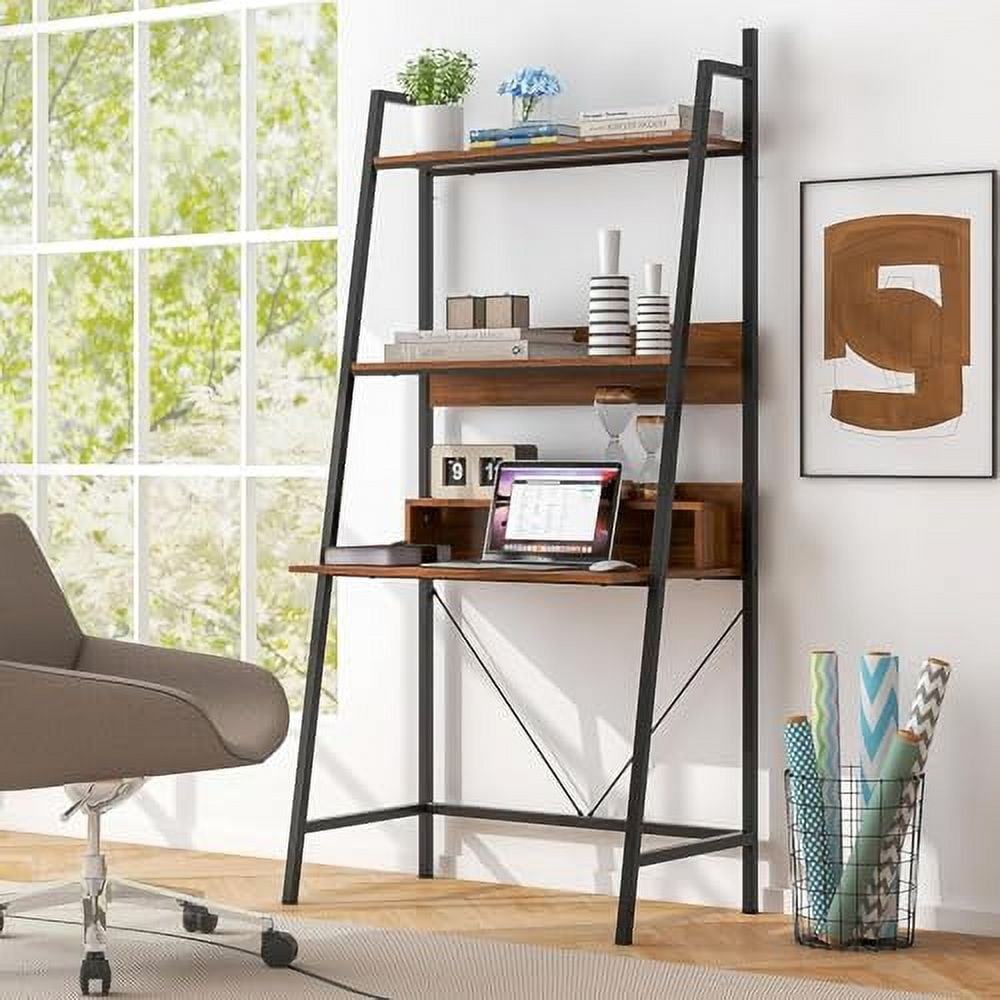 HOMGX 3-Tier Ladder Shelf Computer Desk, Rectangular Storage Rack with ...