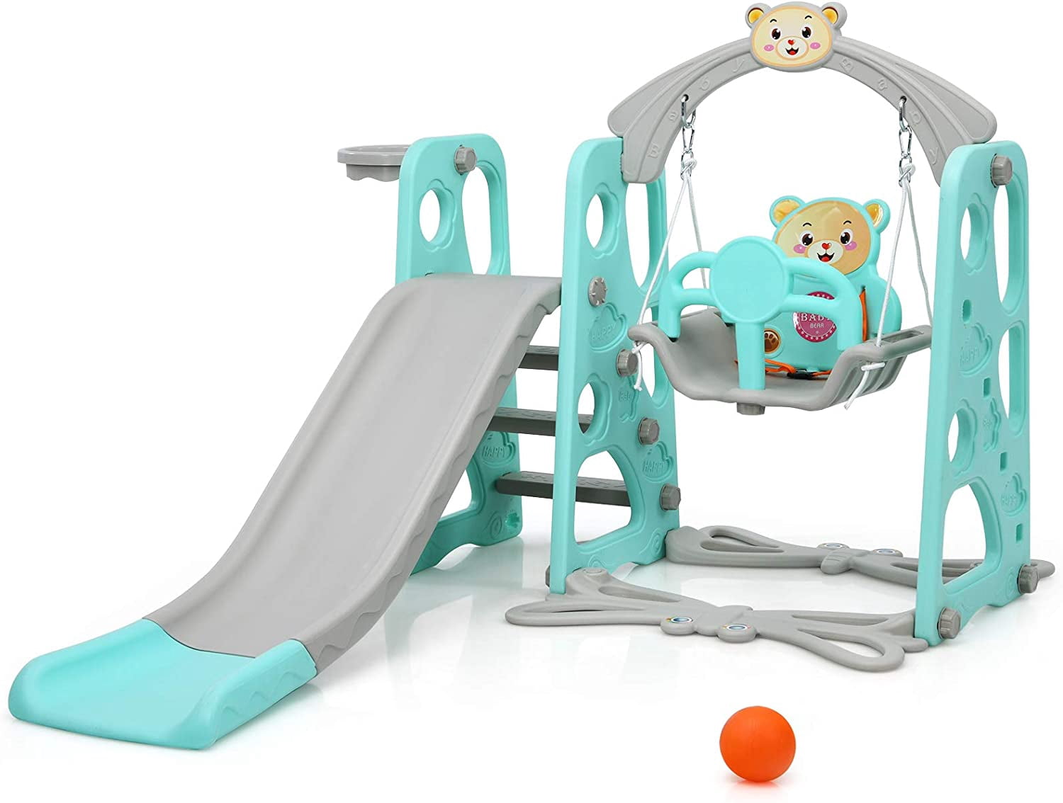 HOMGX 4 in 1 Kids Slide and Swing Set, Toddler Climber Playset w ...