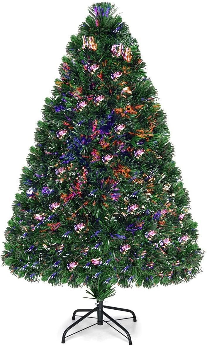 HOMGX 4 FT Pre-Lit Fiber Optic Artificial Christmas Tree, Xmas Tree ...
