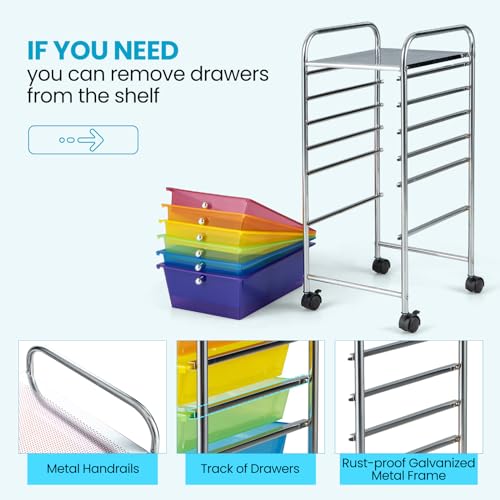 HOMGX 6 Drawer Rolling Storage Cart, 6 Drawer Organizer Trolley ...