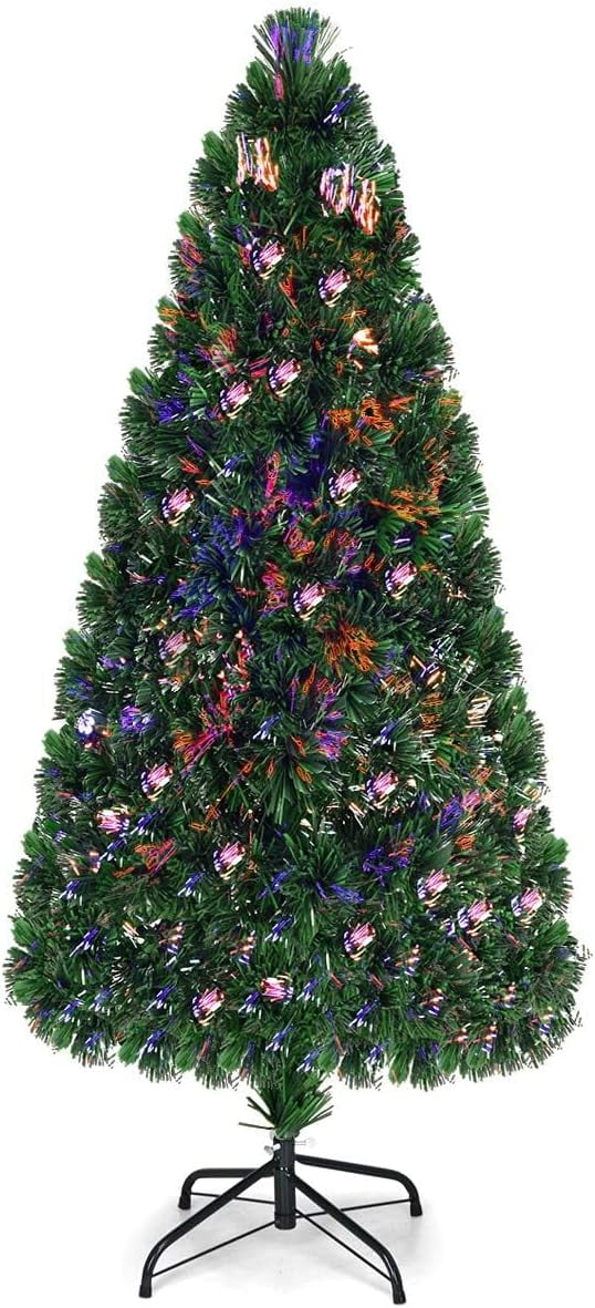 HOMGX 6 FT Pre-Lit Fiber Optic Artificial Christmas Tree, Xmas Tree ...