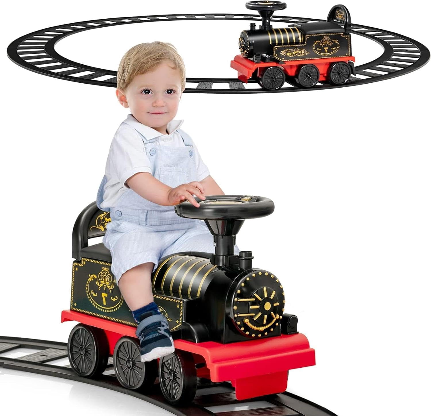 HOMGX Electric Ride On Toy, 6V Powered Toddler Ride-on Train Set with ...