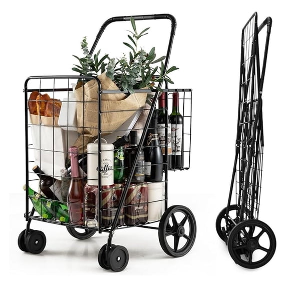HOMGX Flat Folding Shopping Cart, 130 LBS Heavy Duty Utility Cart W ...