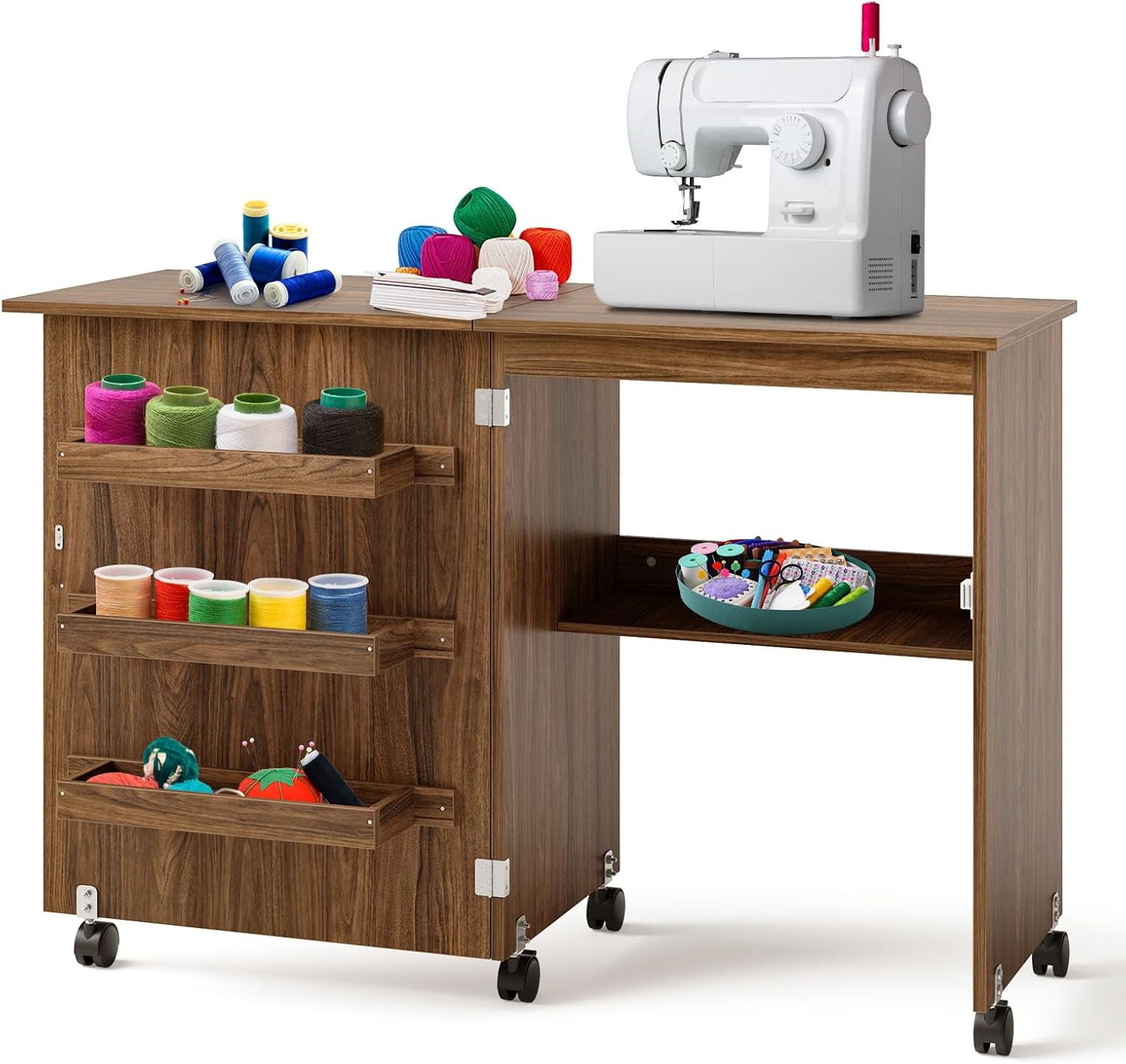 HOMGX Folding Sewing Table, Multifunctional Craft Table w/Storage ...