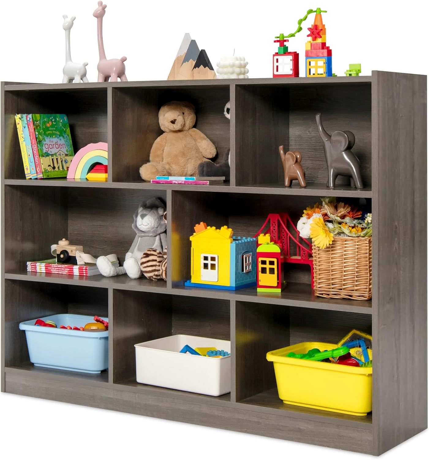 HOMGX Kids Montessori Shelf, 8-Cube Wooden Toy Storage Organizer, 3 ...