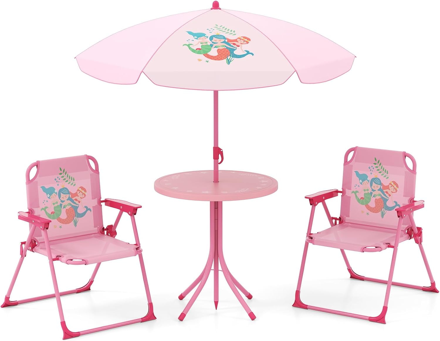 HOMGX Kids Picnic Table with Umbrella, Kids Outdoor Table with 2 ...