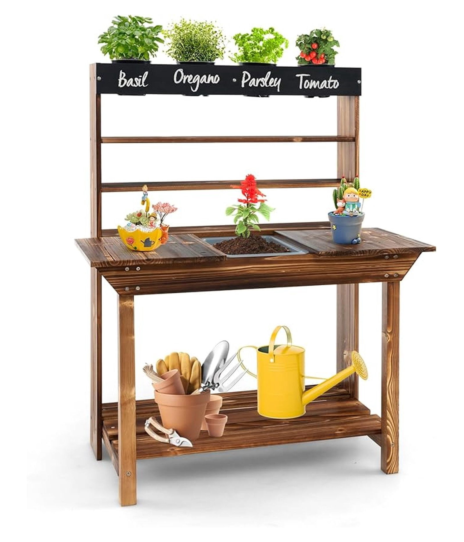 HOMGX Kids Potting Table, Wooden Children Planting Table w/ 4 ...