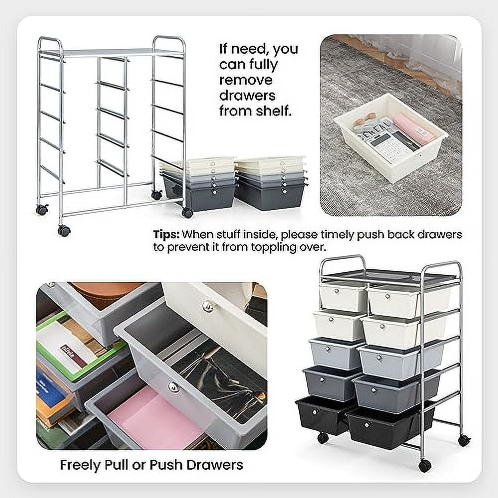 HOMGX Rolling Cart with 10 Drawers, 10 Tiers Multicolor Trolley, Drawer ...