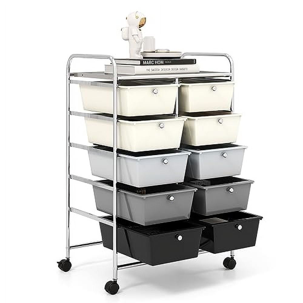 HOMGX Rolling Cart with 10 Drawers, 10 Tiers Multicolor Trolley, Drawer ...