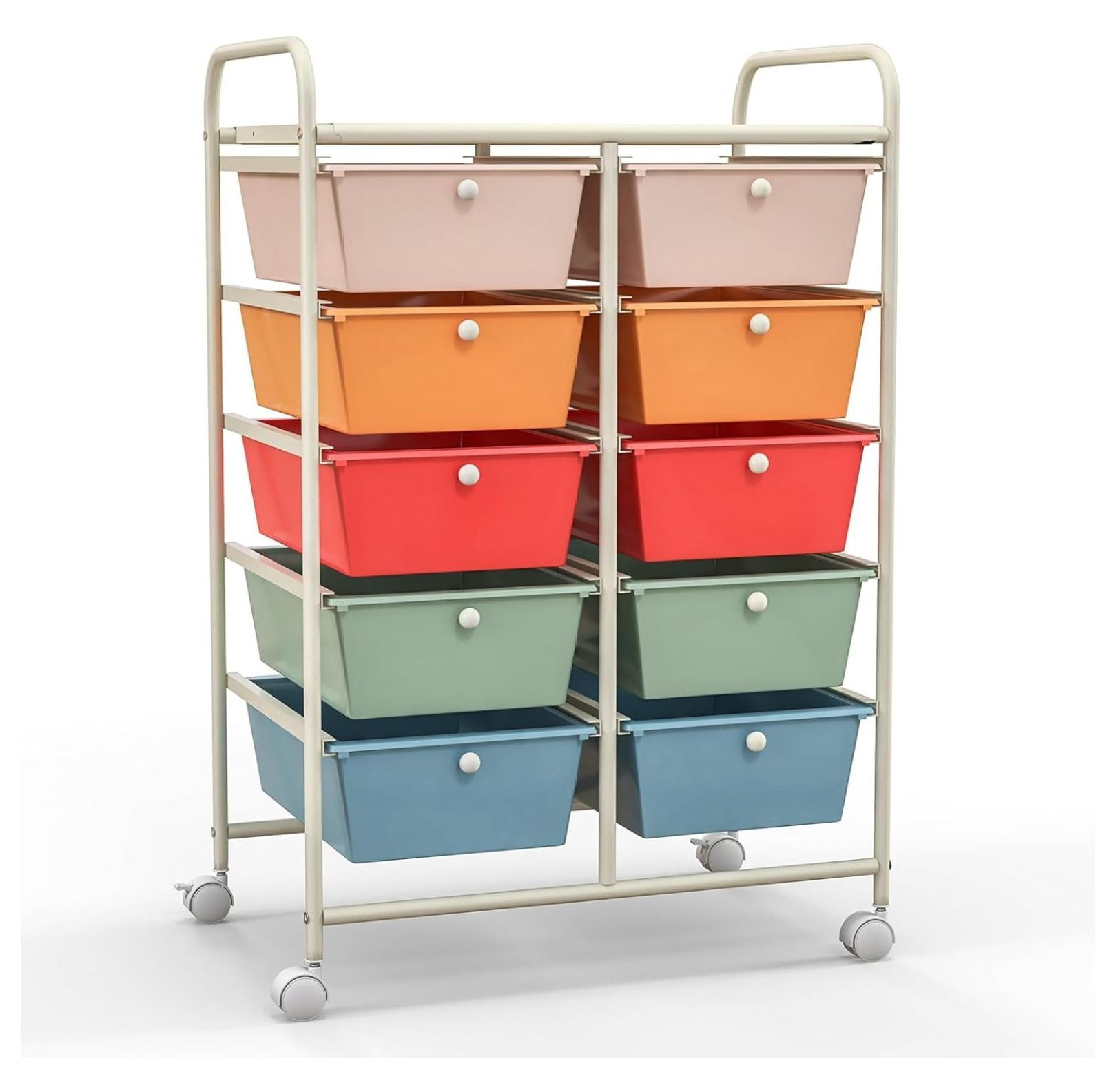 HOMGX Rolling Storage Cart with 10 Drawers, 2 x 5 Shelves with Lockable ...