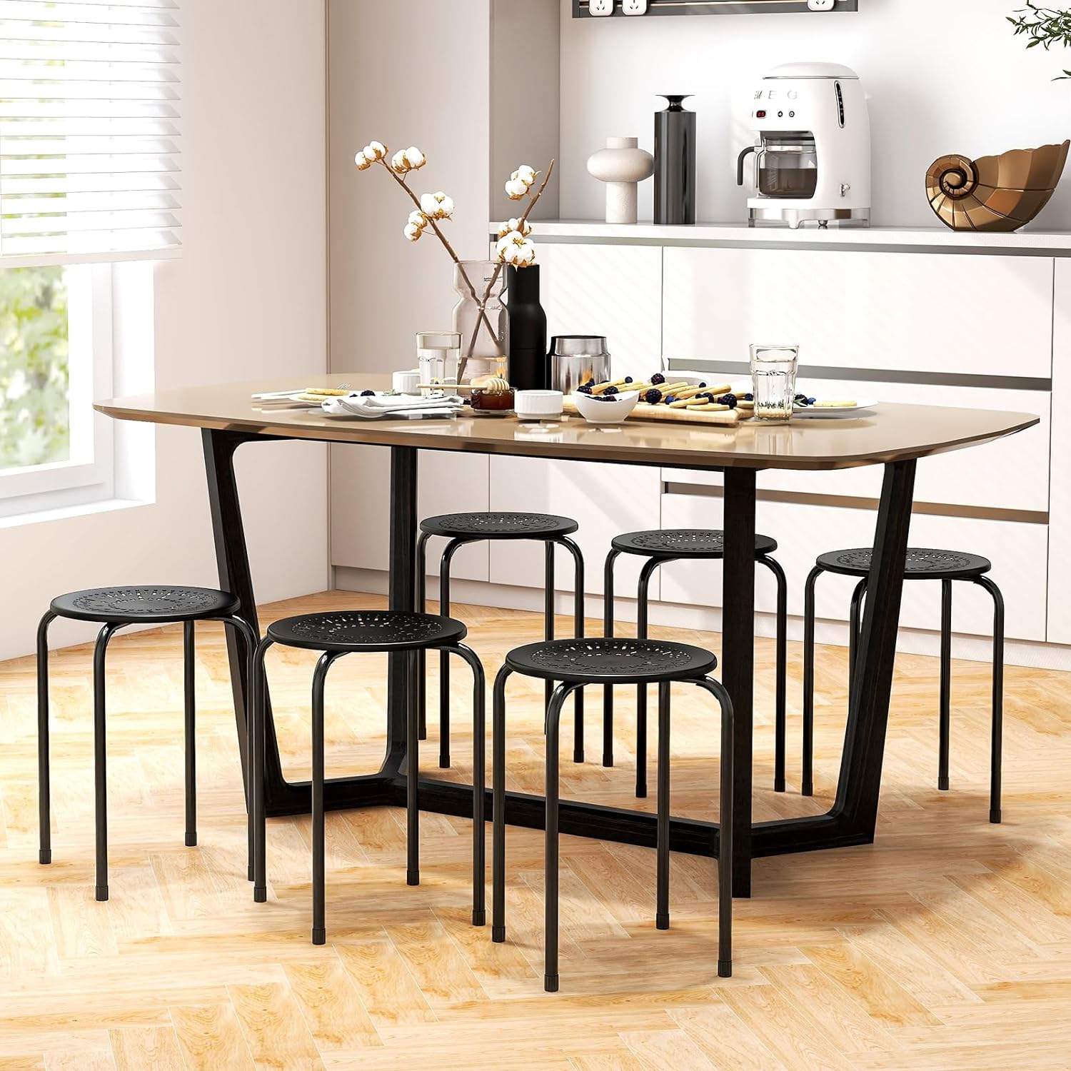 HOMGX Stackable Stools 6 Pack, Portable Stacking Bar Stools w/Round Top ...