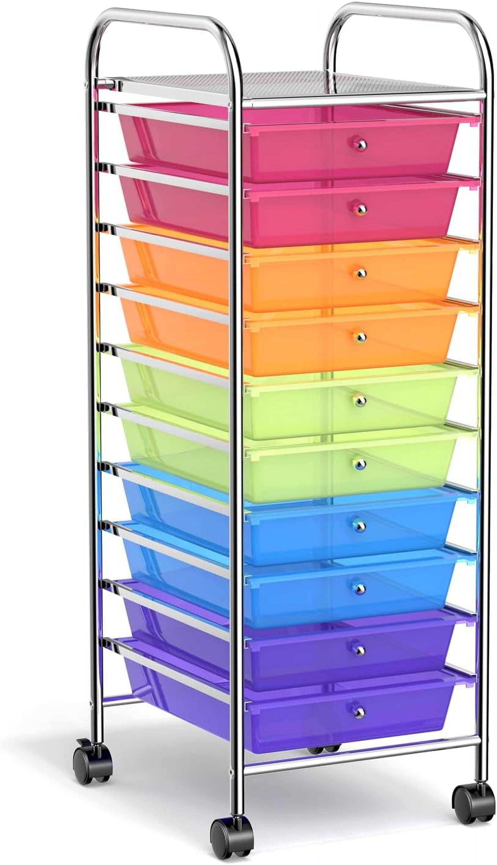 HOMGX Storage Cart with 10 Drawers, 10 Tiers Multicolor Rolling Drawer ...