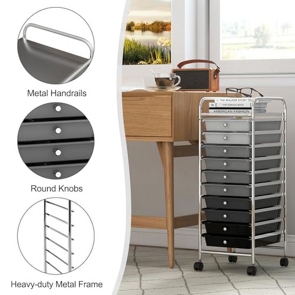 HOMGX Storage Cart with 10 Drawers, 10 Tiers Rolling Drawer Cart with 2 ...
