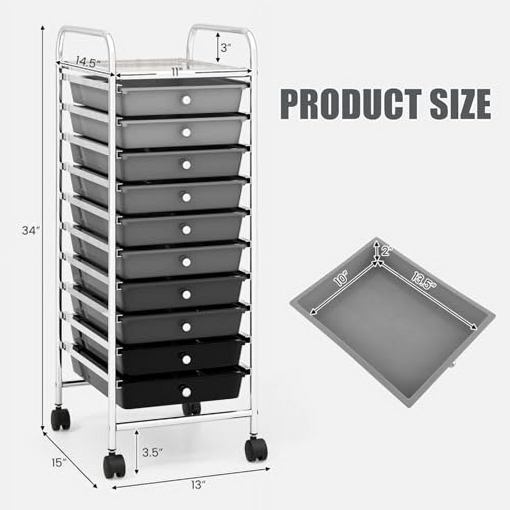HOMGX Storage Cart with 10 Drawers, 10 Tiers Rolling Drawer Cart with 2 ...