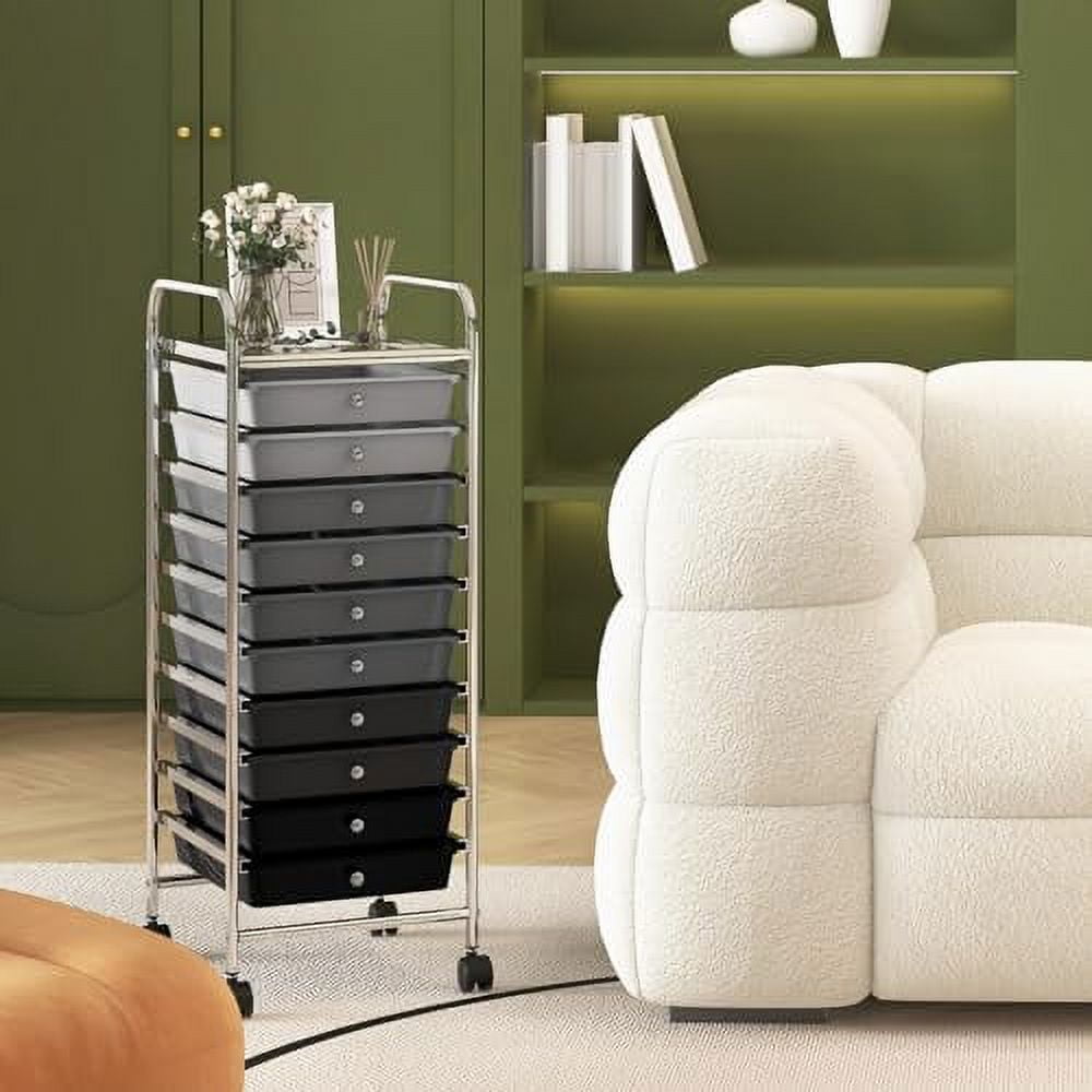 HOMGX Storage Cart with 10 Drawers, 10 Tiers Rolling Drawer Cart with 2 ...