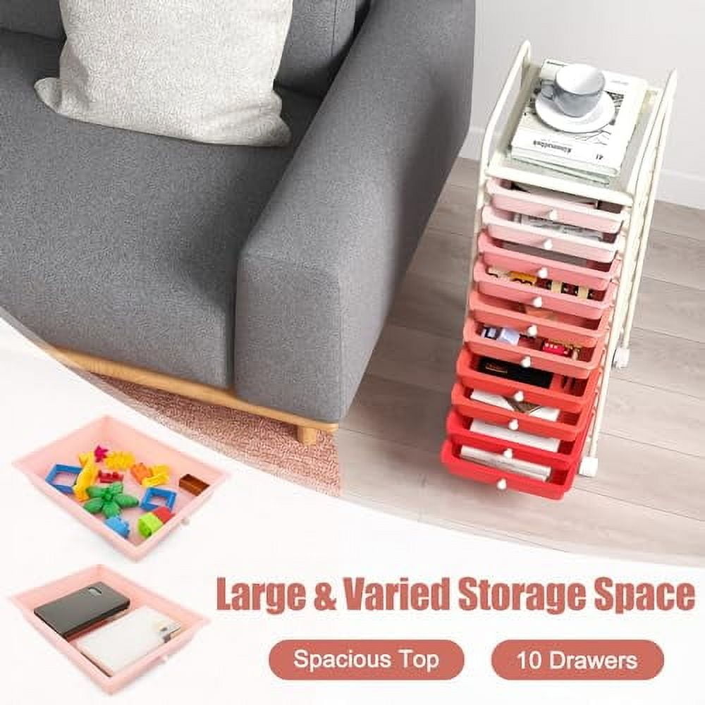 HOMGX Storage Cart with 10 Drawers, 10 Tiers Rolling Drawer Cart with 2 ...