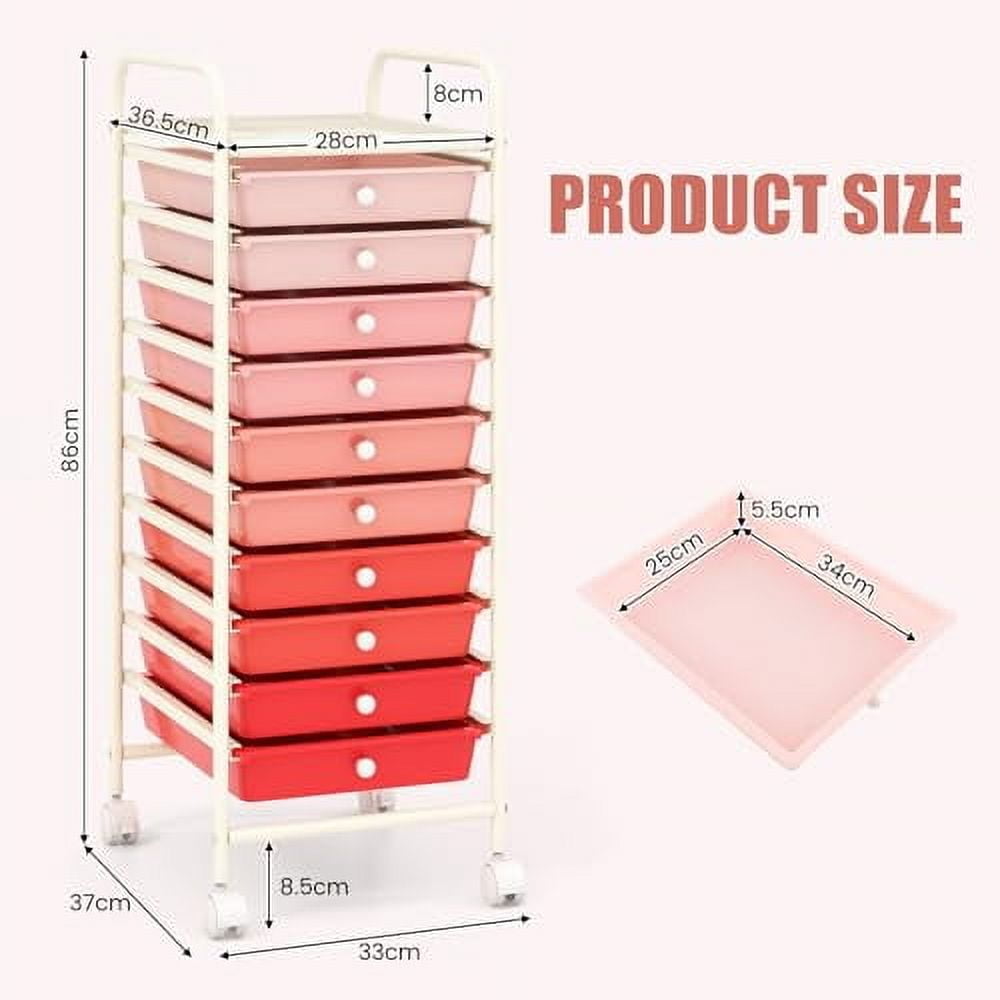 HOMGX Storage Cart with 10 Drawers, 10 Tiers Rolling Drawer Cart with 2 ...