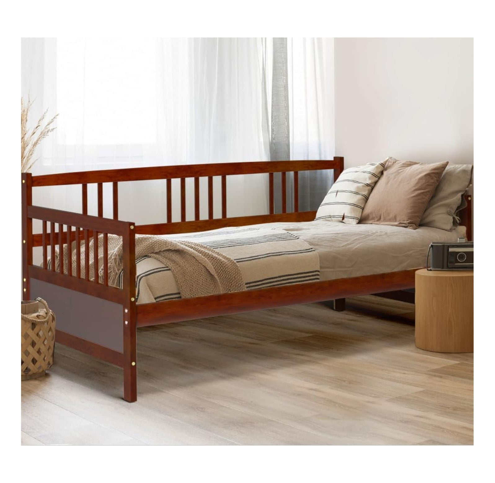 HOMGX Twin Wooden Daybed Frame, Sofa Bed w/Solid Wood Slats Support ...