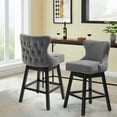 Homhum 29-Inch Bar Stools Set of 2, 360° Swivel and Wood Legs, Fabric ...
