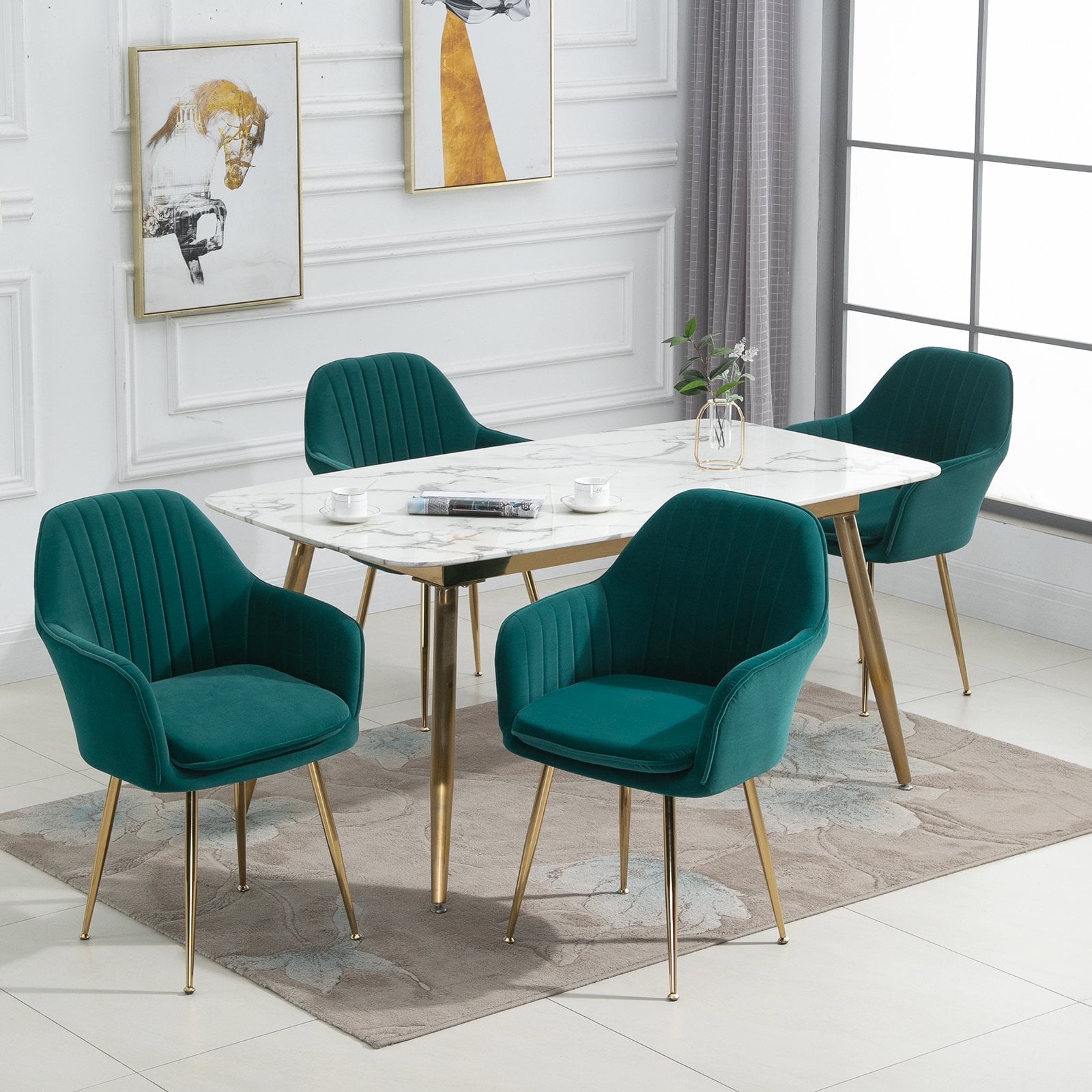 HOMHUM Accent Arm Chairs Upholstered Velvet Dining Chairs Set of 4 ...