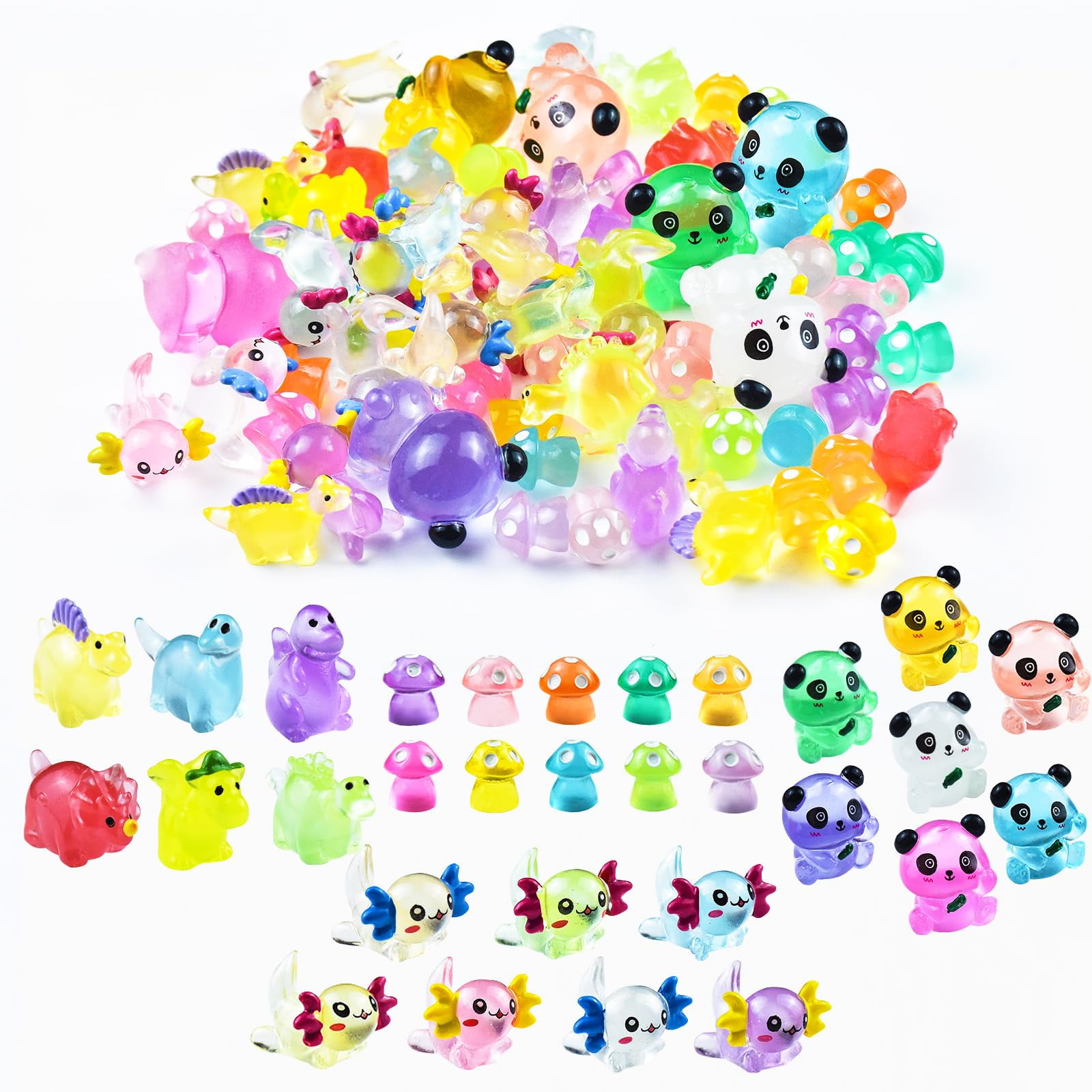 HOMICO 69 PCS Luminous Mini Resin Animals Kit Include Miniature Axolotl ...