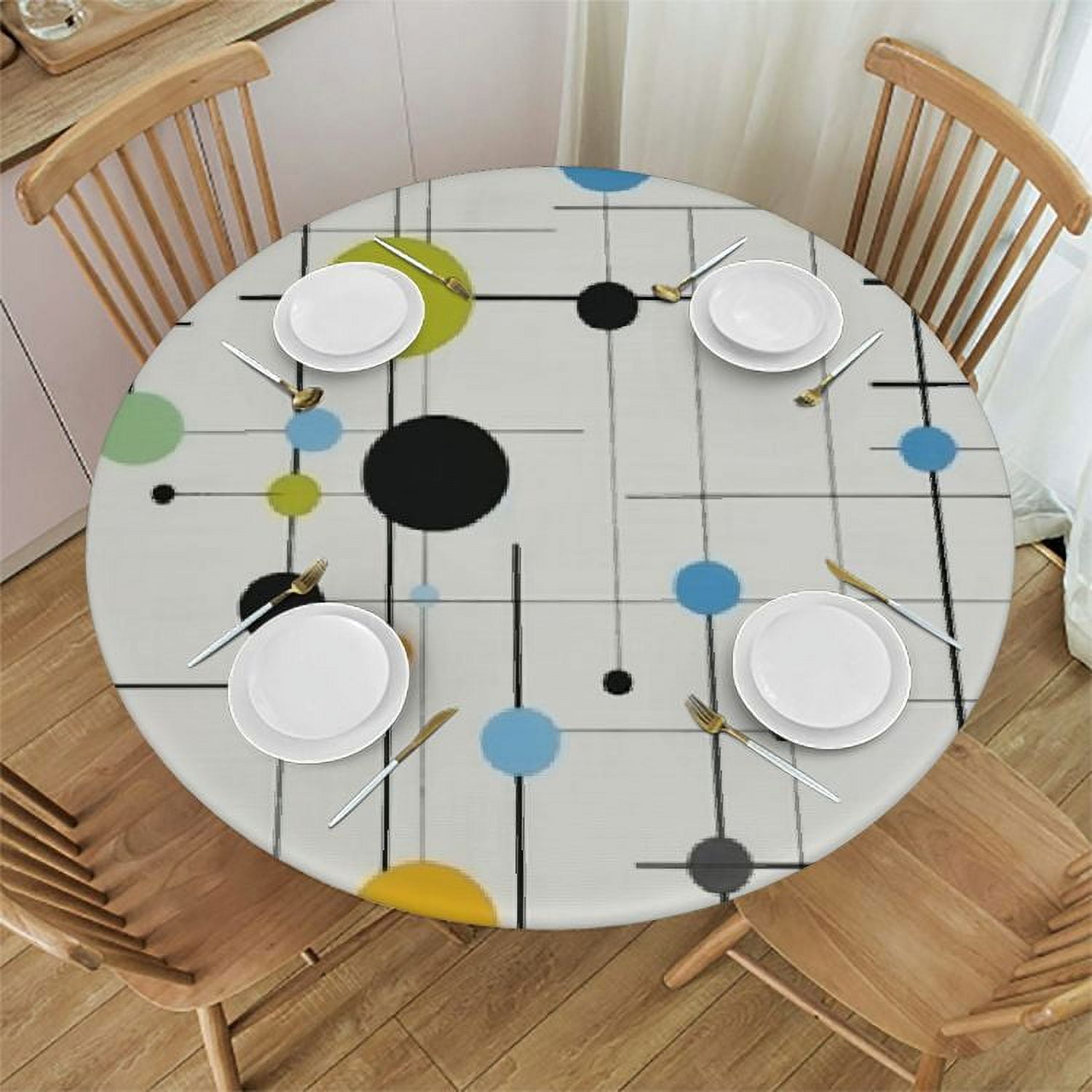 HOMICOZI Atomic Mid Century Geometry Rustic Modern Black Round Fitted ...