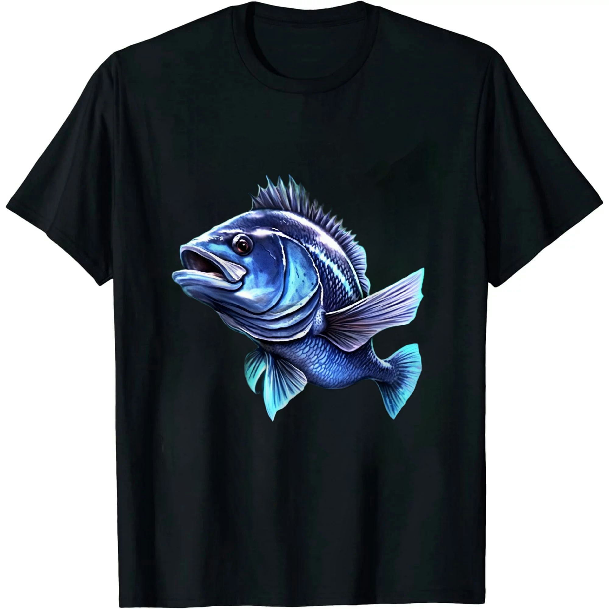 HOMICOZI Bass T Shirts for Men Fish 3D Printed Blue Fishing Large Mouth ...