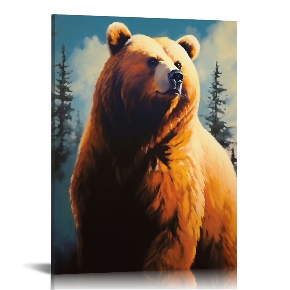 HOMICOZI Bear Wall Art Decor, Brown Bear Black Framed Wall Art Canvas ...