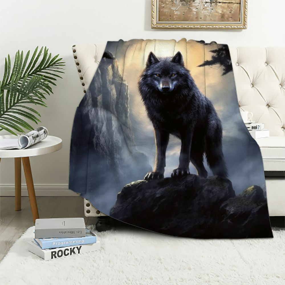 HOMICOZI Blankets Plush Sofa Bed Throw Wolf in The Forest Lightning ...