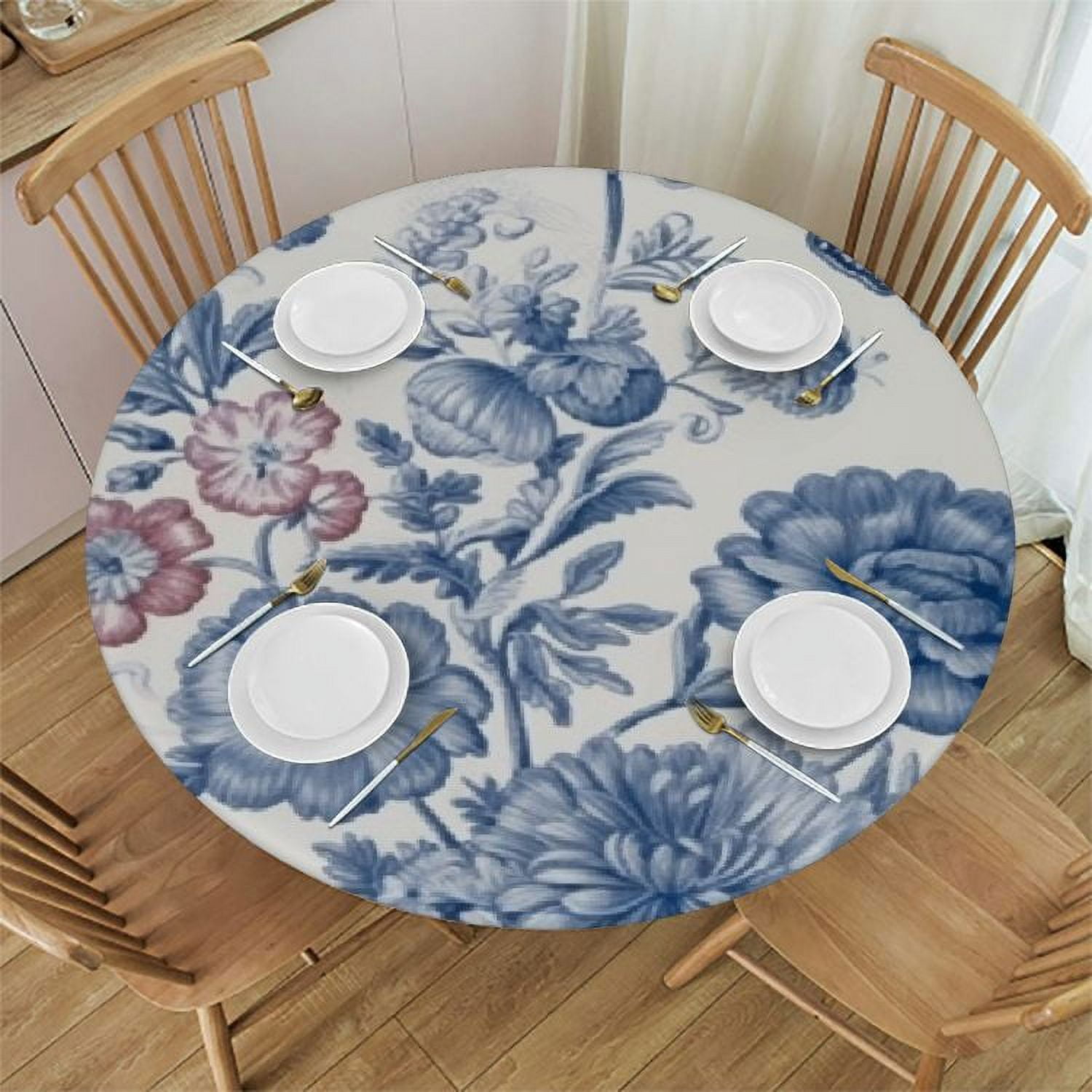 HOMICOZI Blue Butterfly Floral Round Tablecloth, Farmhouse Rustic Round ...