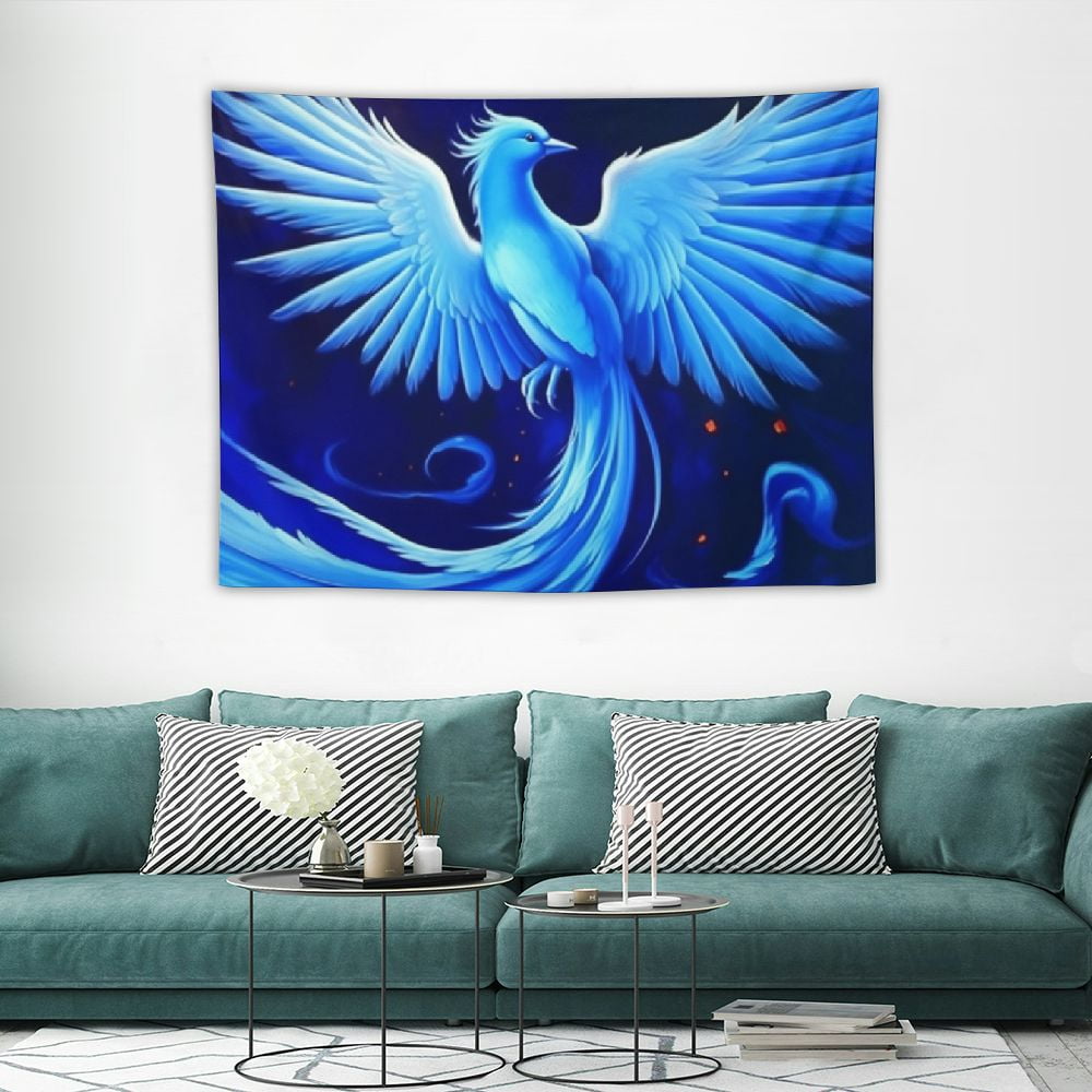 HOMICOZI Blue Fire Flame Phoenix Bird Black Wall Hanging Tapestry ...