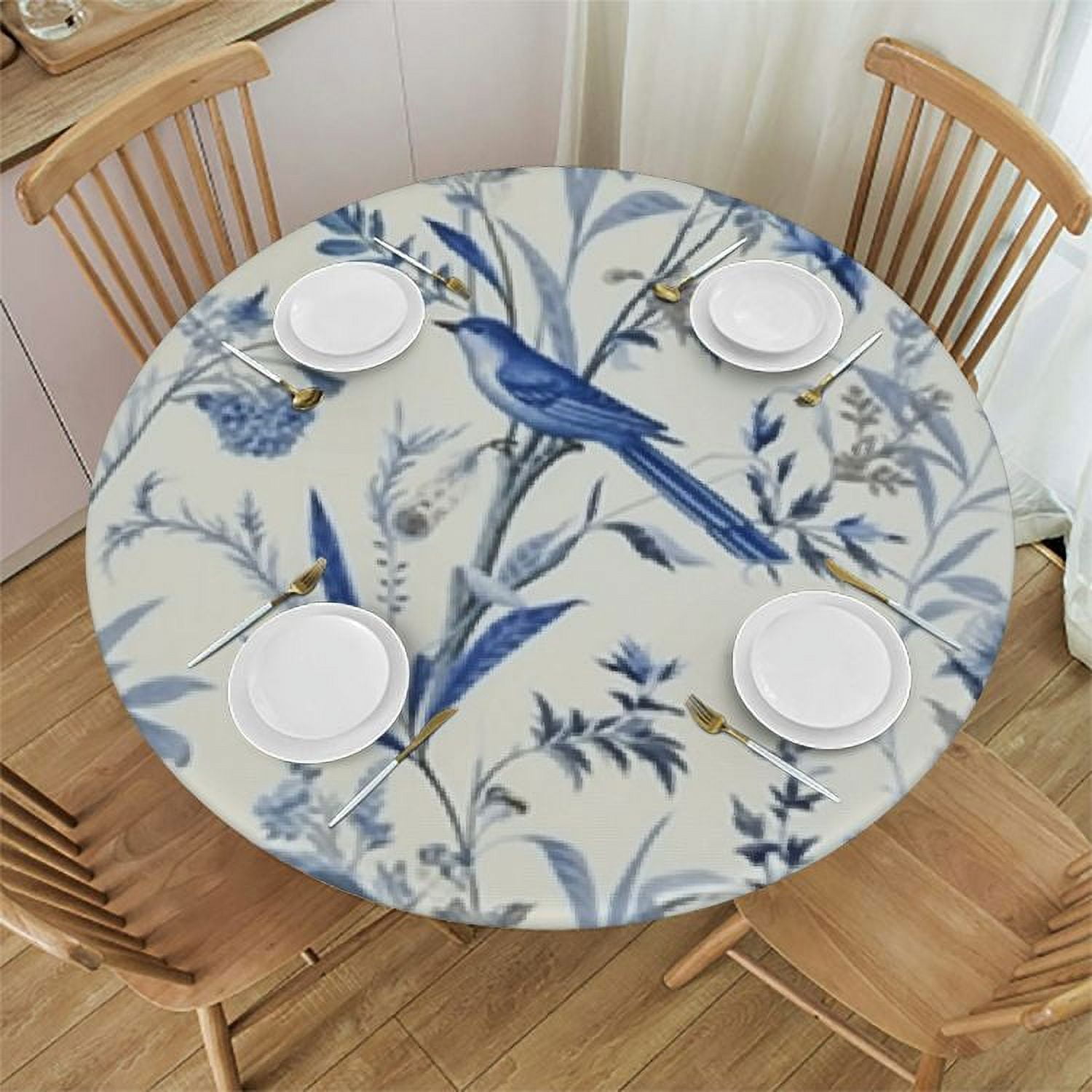 HOMICOZI Blue Floral Tablecloth Round Flower Table cover Suitable for ...