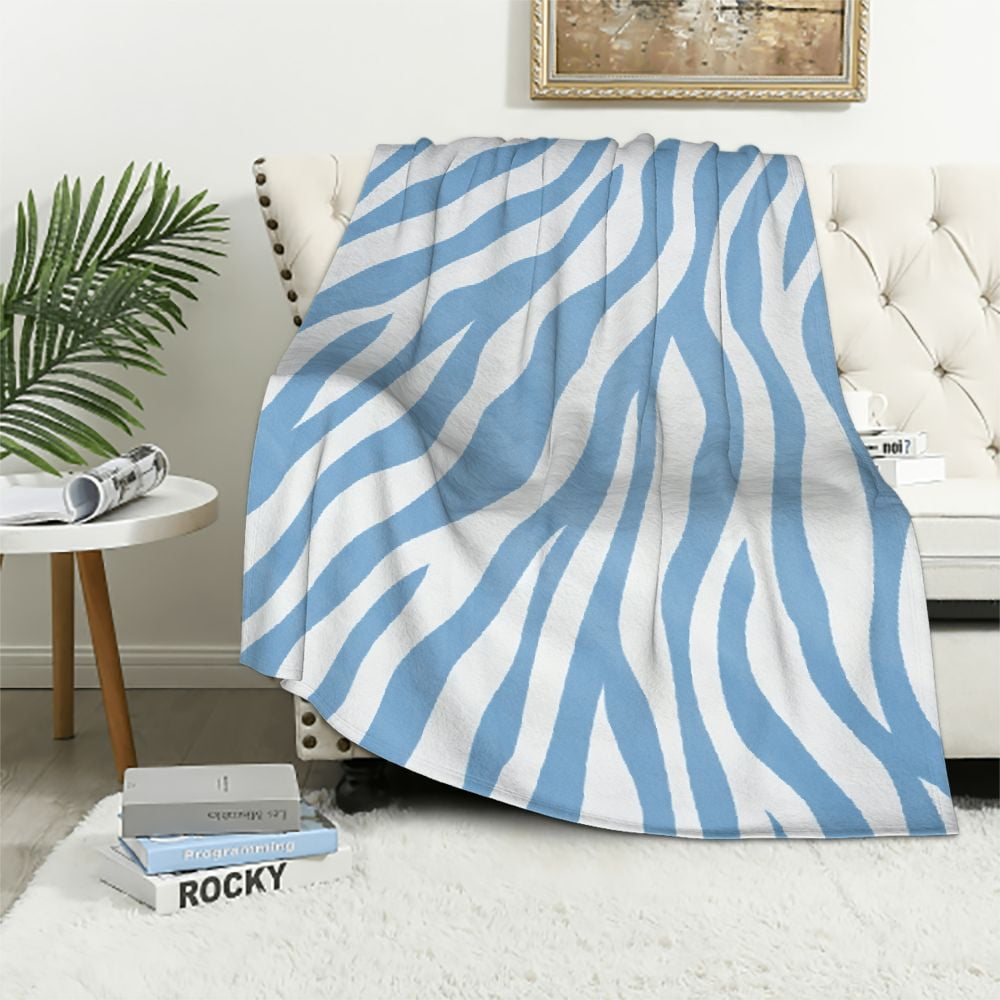 HOMICOZI Blue White Zebra Stripes Throw Blanket Throw Watercolor Wild ...
