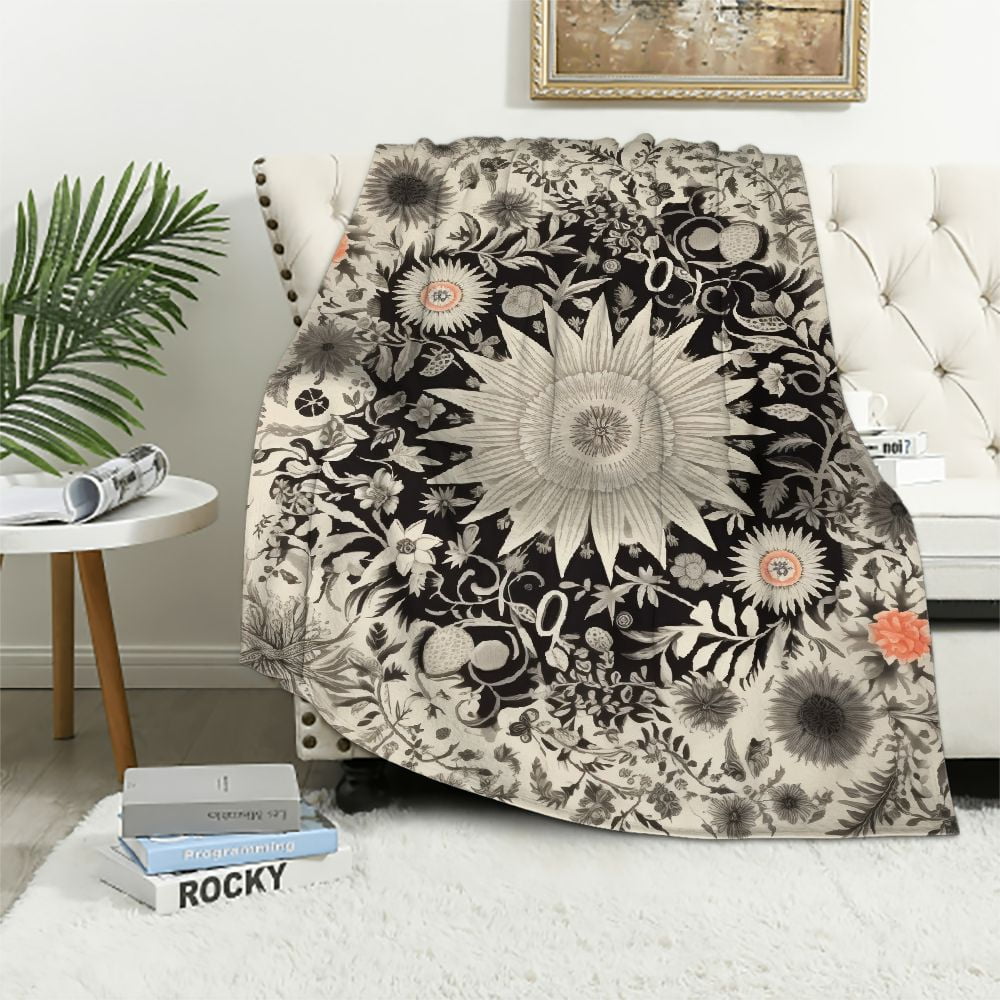 HOMICOZI Boho Bohemian Throw Blanket, Beige White Floral Cozy Nap ...