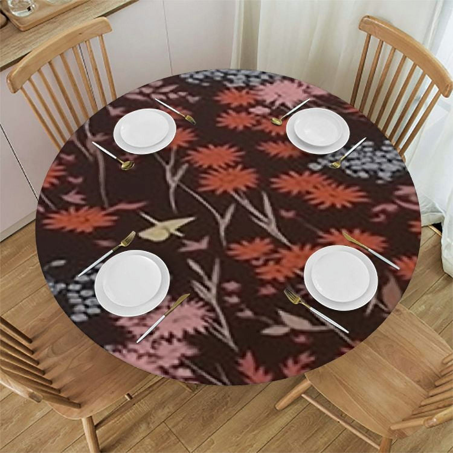 HOMICOZI Botanical Round Tablecloth, Warm Toned Forest Blossom Leaves Leaf Vintage Flora ...