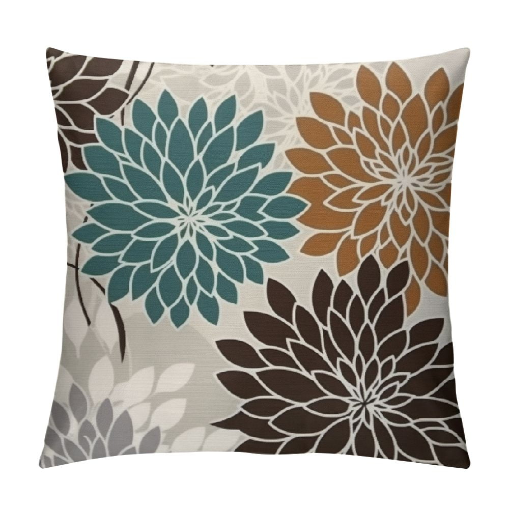 HOMICOZI Brown Teal Pillow Covers Dahlia Flower White Gray Elegant ...