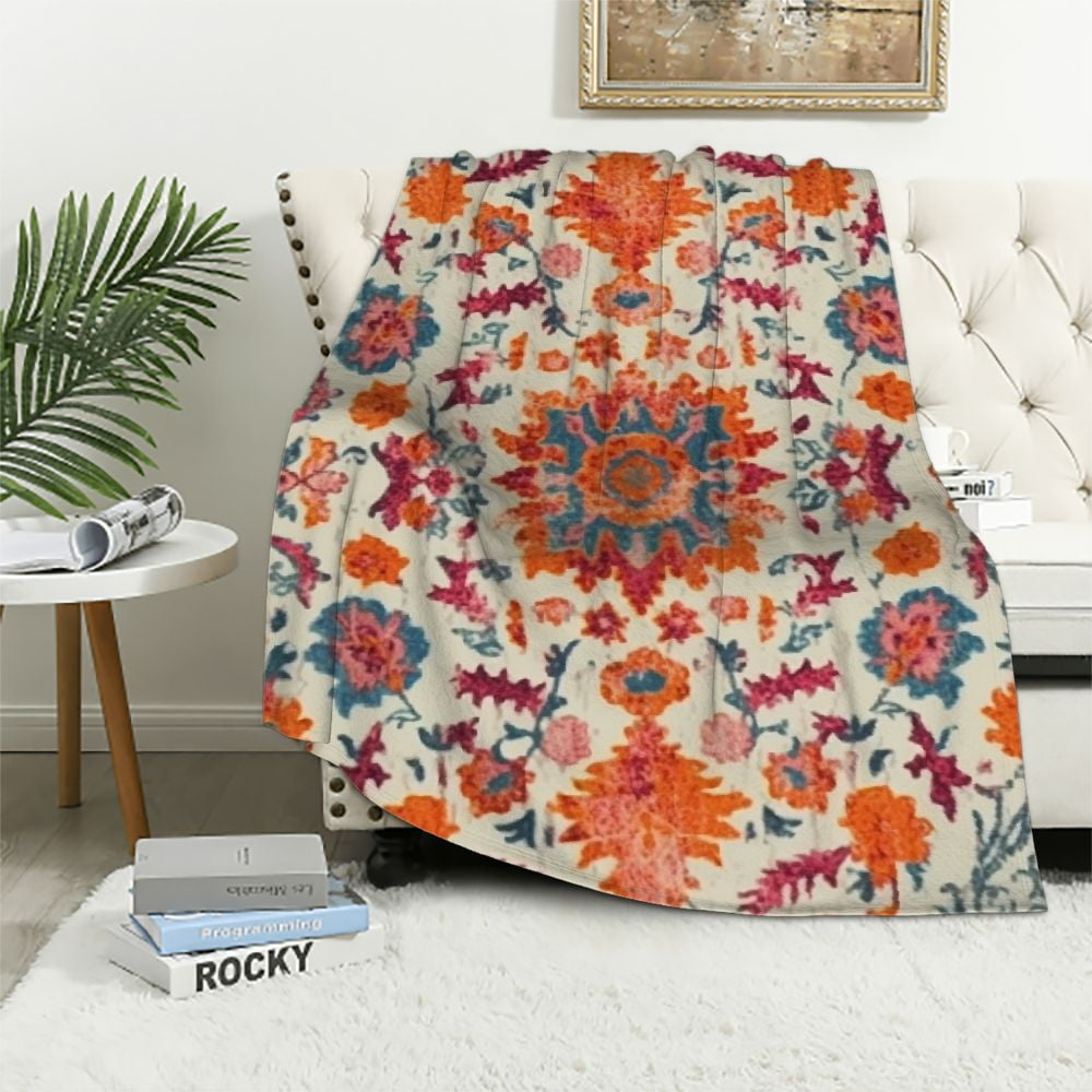 HOMICOZI Carpet Pattern Throw Blanket Boho Style Ethnic Design Orange ...
