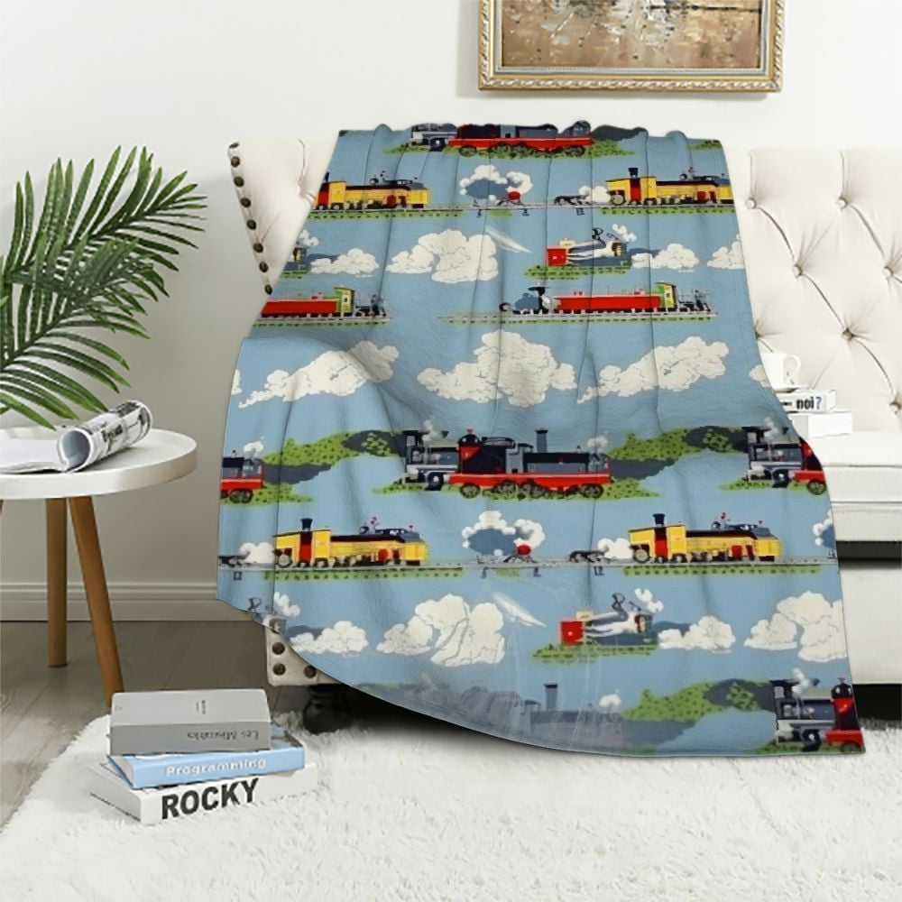 HOMICOZI Cartoon Train Pattern Flannel Fuzzy Blanket Vehicles Truck Car ...