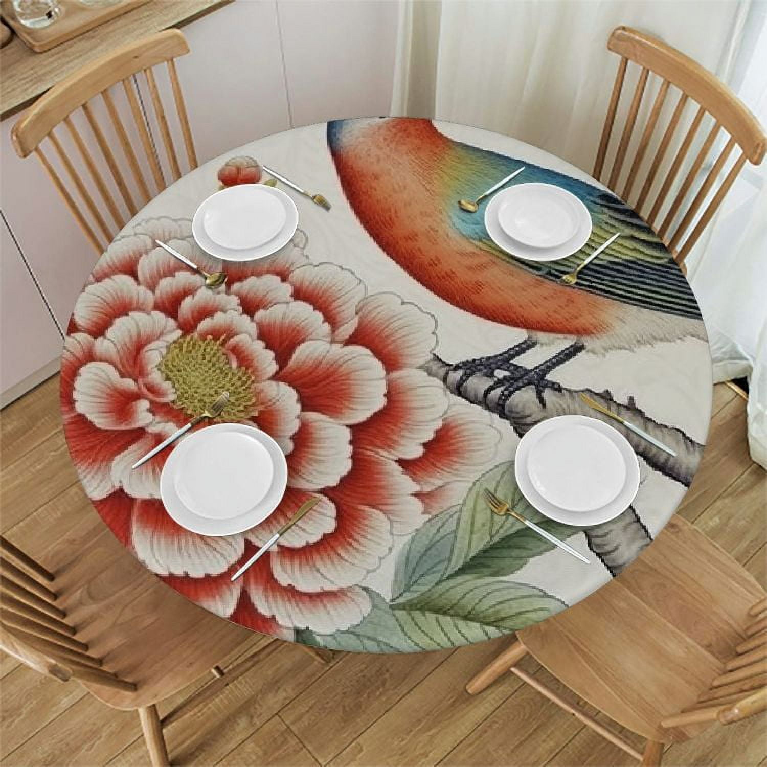 HOMICOZI Chinoiserie Bird Peony Floral Round Table cover Coral ...