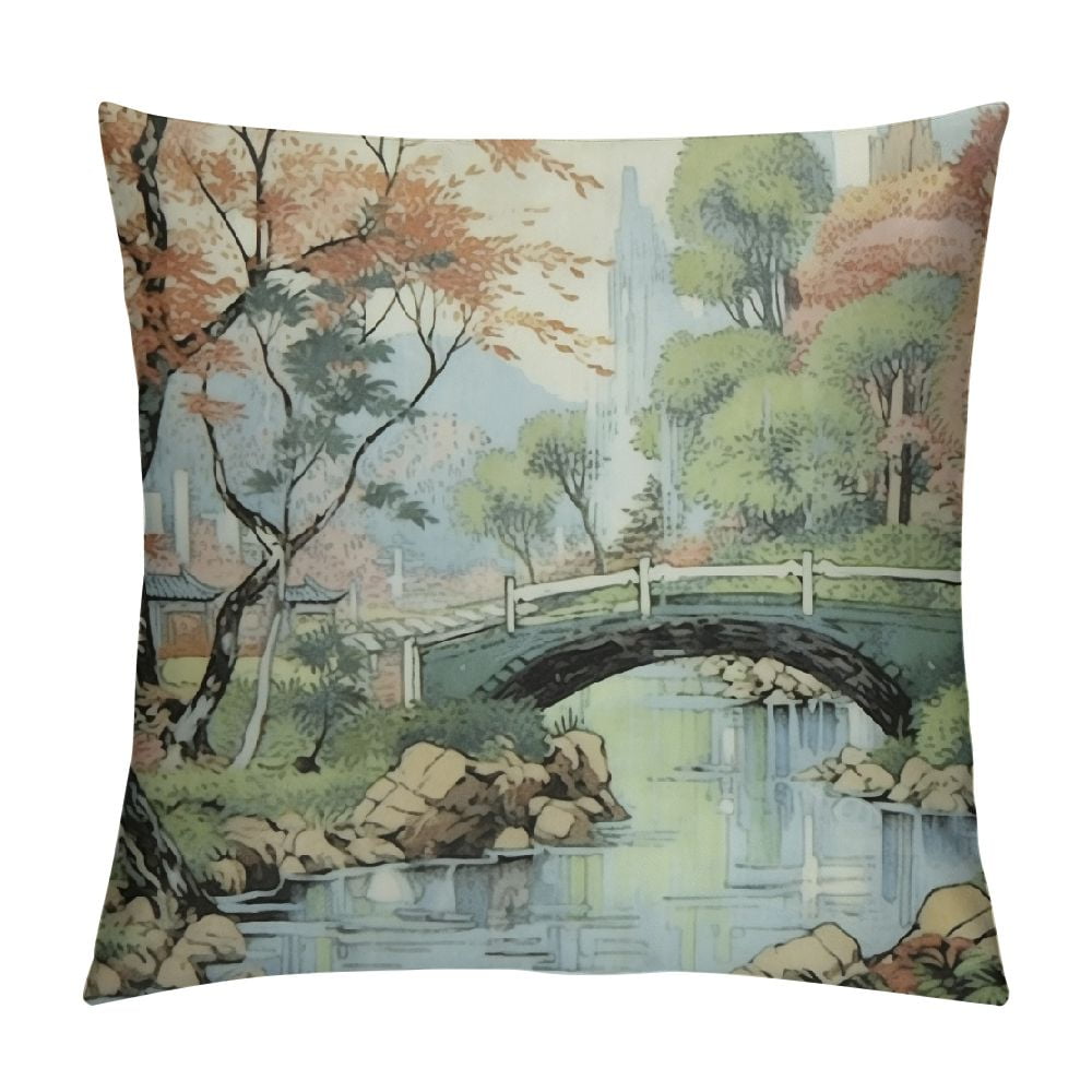 HOMICOZI Chinoiserie Pillow Cover Asian Scenic Robin's Egg Decorative ...