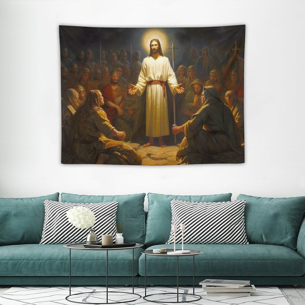 HOMICOZI Christmas Jesus Christ Tapestry Jesus Preached Scene Watercolor Tapestry Wall Blanket ...