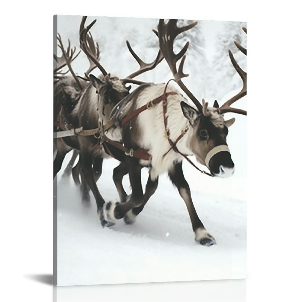 HOMICOZI Christmas Wall Art Prints Santa Claus Reindeer with Sleigh Art ...