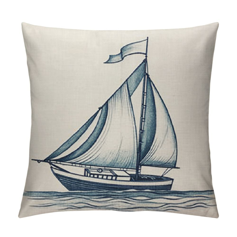HOMICOZI Coastal Sailing Throw Pillow Case Blue Compass/Anchor/Sailboat ...