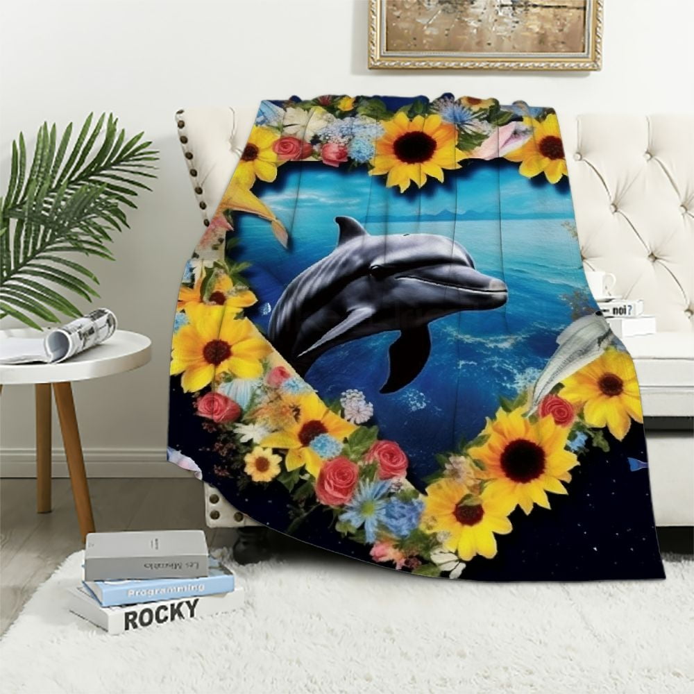 HOMICOZI Dolphin Throw Blanket,Sunflower Butterfly Floral Bed Blanket ...
