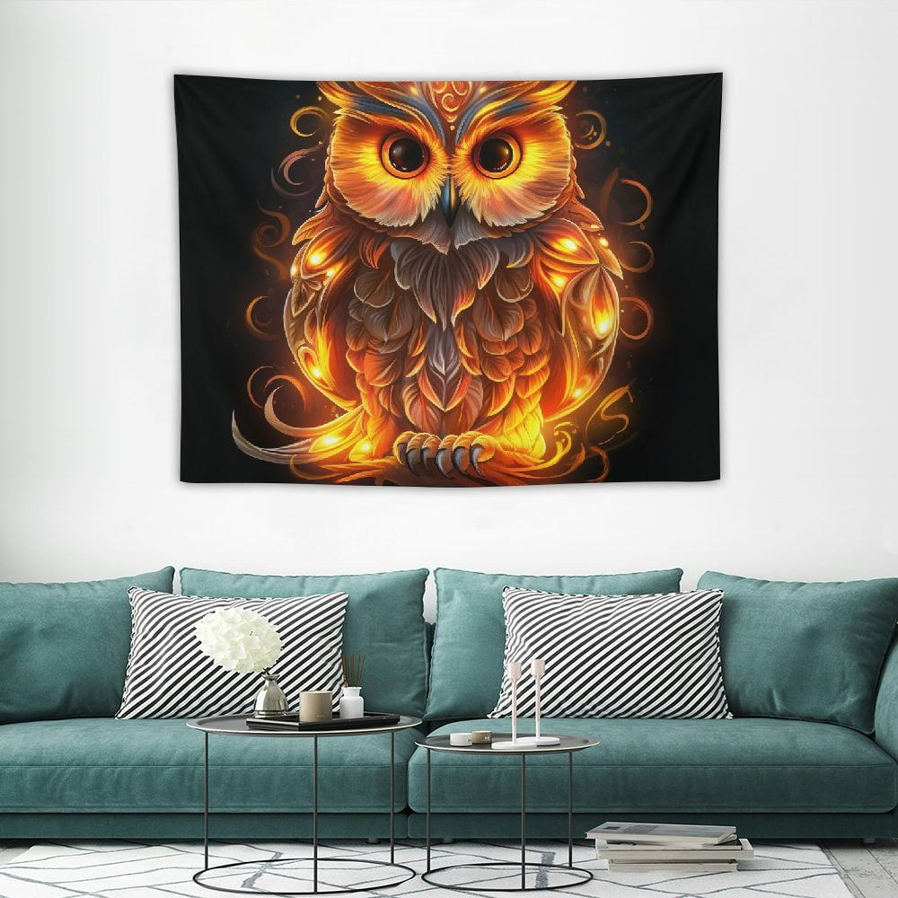 HOMICOZI Fantasy Owl Tapestry for Wall Decor, Wild Birds Fire Style ...
