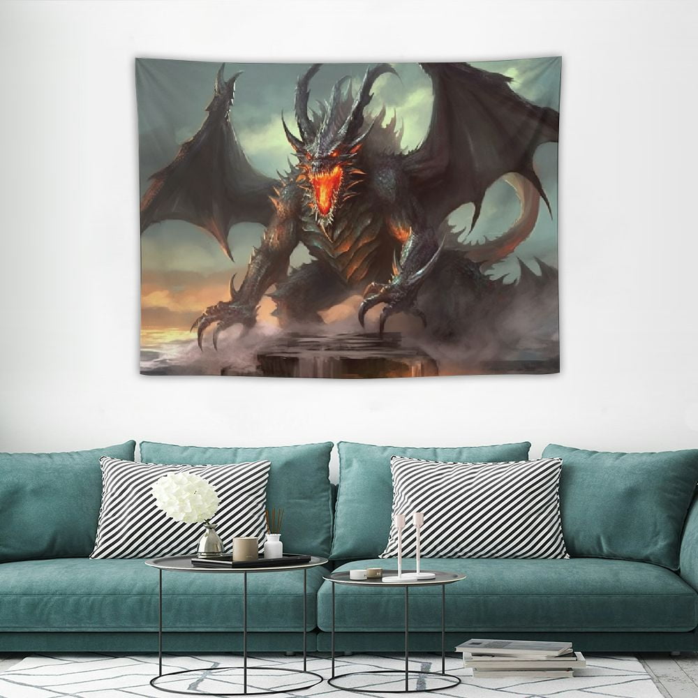 HOMICOZI Fantasy World Tapestry, Gothic Theme Three Headed Fire Dragon ...