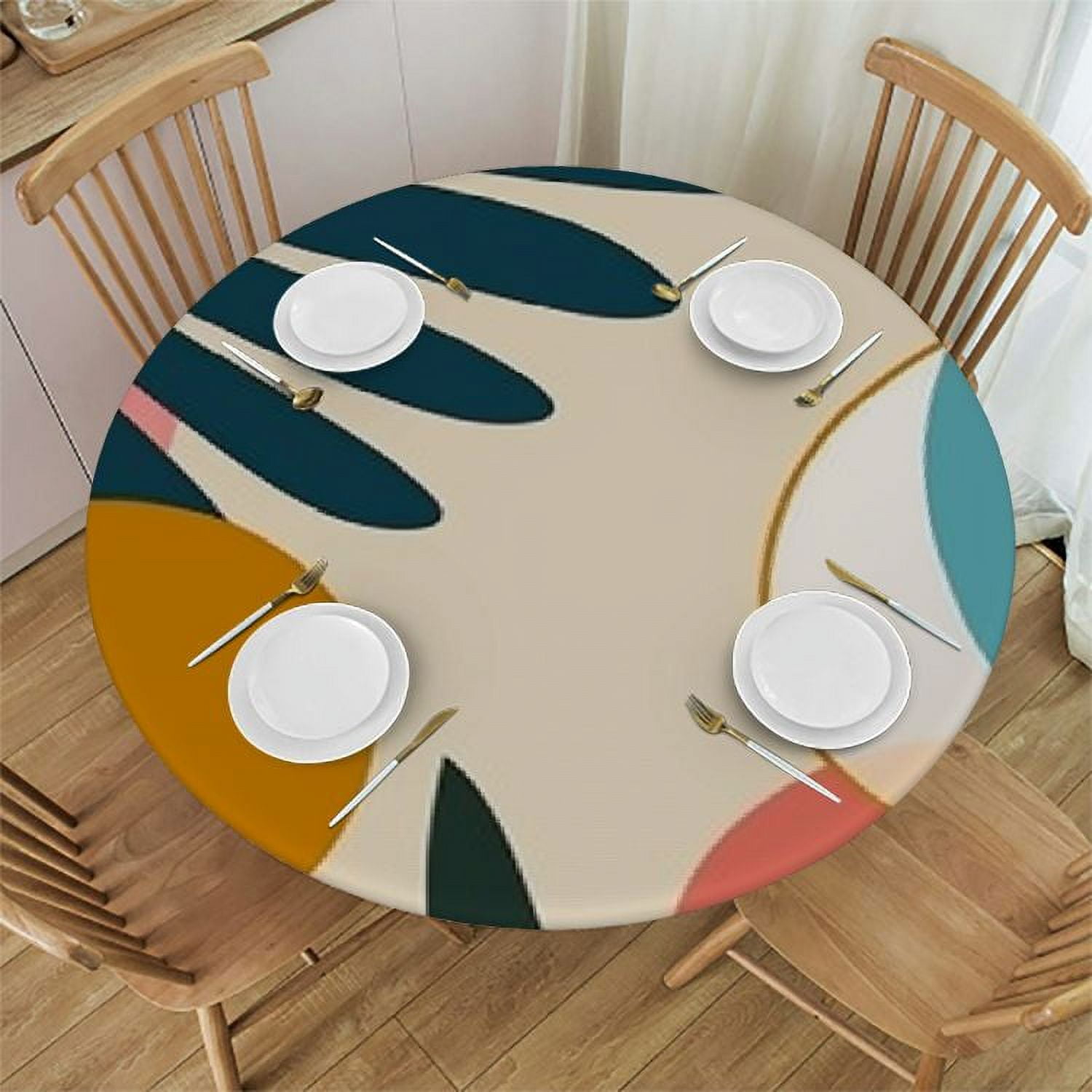 HOMICOZI Fitted Table cover for Round Table,Boho Abstract Green Leaf ...